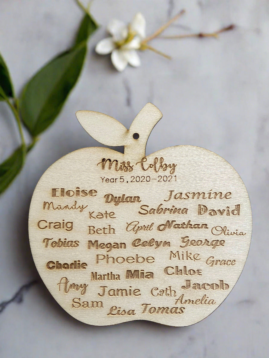 Wooden personalised teacher class apple plaque | Laser LLama Designs Ltd