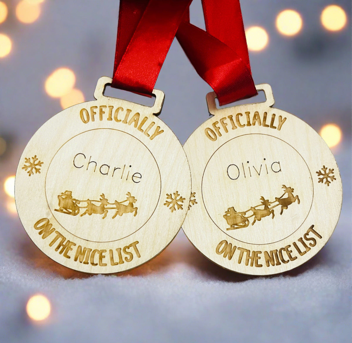 Wooden personalised officially nice list medal | Laser LLama Designs Ltd