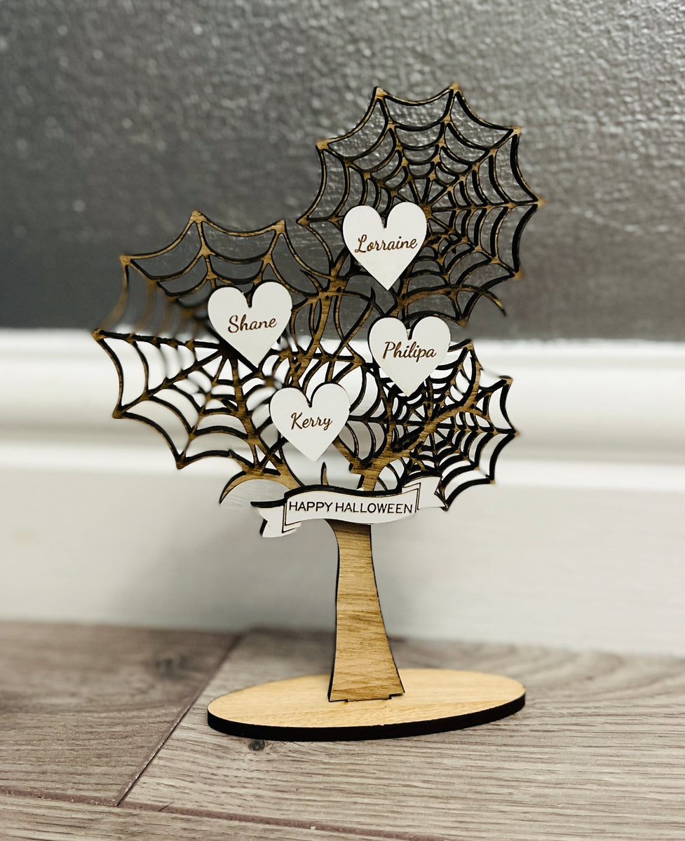 Oak veneer personalised halloween family tree | Laser LLama Designs Ltd