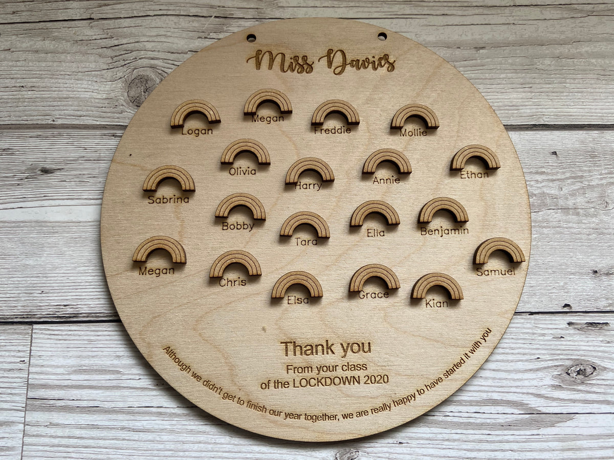 Wooden personalised rainbow teacher whole class plaque | Laser LLama ...